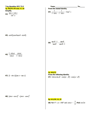 Trigonometry Homework Assignment - Blank Fillable Template | Fill Out ...