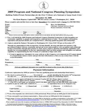 Fillable Online 2009 Program and National Congress Planning Symposium ...