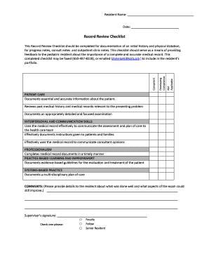 Fillable Online peds stanford Record Review Checklist - Stanford ...