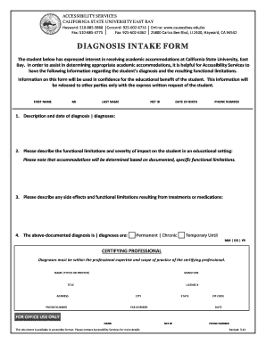 Fillable Online www20 csueastbay Diagnosis Verification Form Fax Email ...