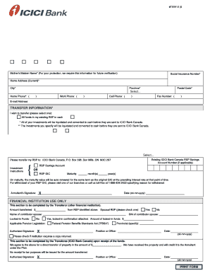 Fillable Online RSP TRANSFER CIF No For Office Use - ICICI Bank Fax ...