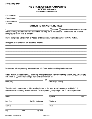 Fillable Online courts state nh For e-Filing only THE STATE OF NEW ...