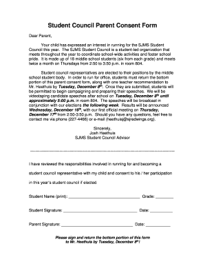 Fillable Online Student Council Parent bConsent Formb - Mr Heethuis39 ...