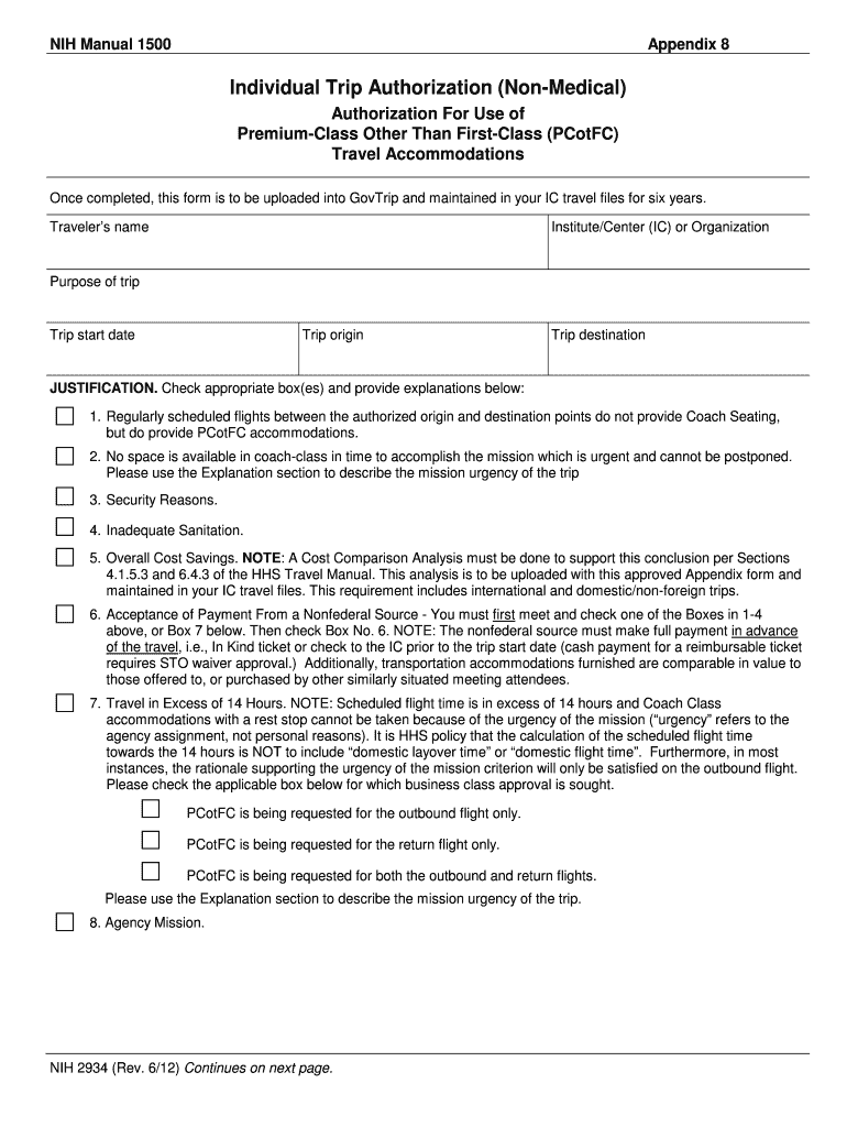 Fillable Online oma od nih Individual Trip Authorization Non-Medical Fax Email Print - pdfFiller