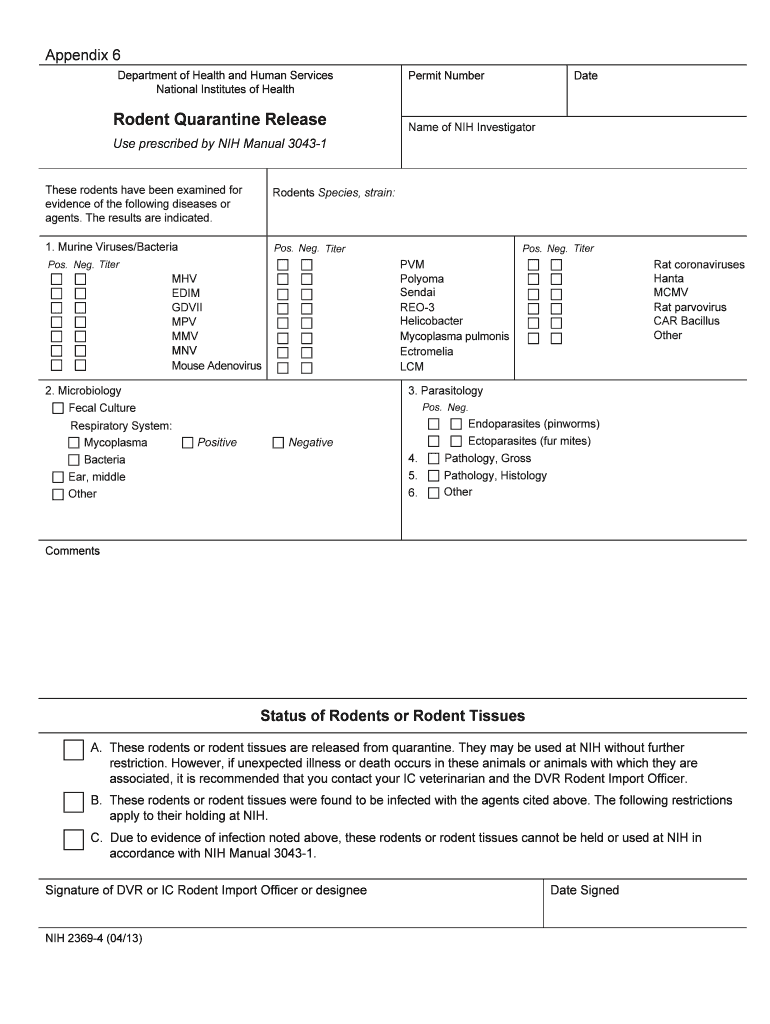 Fillable Online oma od nih Rodent Quarantine Release - omaodnihgov Fax Email Print - pdfFiller