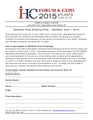 Fillable Online Exhibitor Prize Drawing Form Deadline June 1 2015 Fax ...