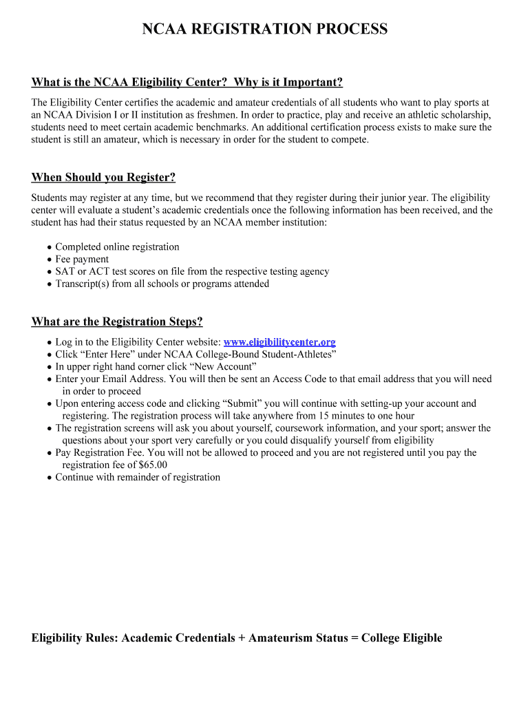 Fillable Online NCAA REGISTRATION PROCESS Fax Email Print - pdfFiller