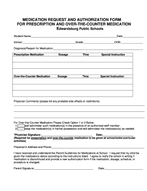 Fillable Online edwardsburgpublicschools MEDICATION REQUEST AND ...