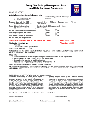 Fillable Online troop-209 Troop 209 Activity Participation Form - troop ...