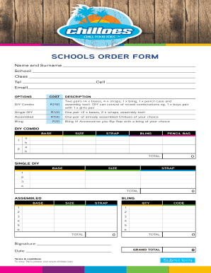 Fillable Online SCHOOLS ORDER FORM - chilloescom Fax Email Print ...
