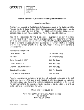 Fillable Online Access Services Public Records Request Order Form Fax ...