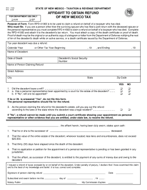 Fillable Online AFFIDAVIT TO OBTAIN REFUND OF NEW MEXICO TAX Fax Email ...