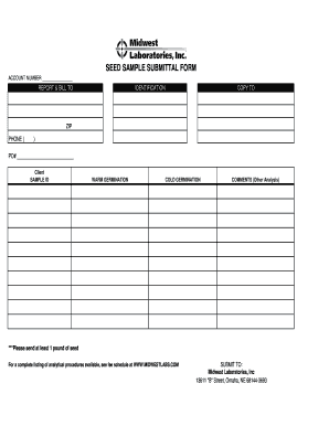 Fillable Online SEED SAMPLE SUBMITTAL FORM - Midwest Labs Fax Email ...
