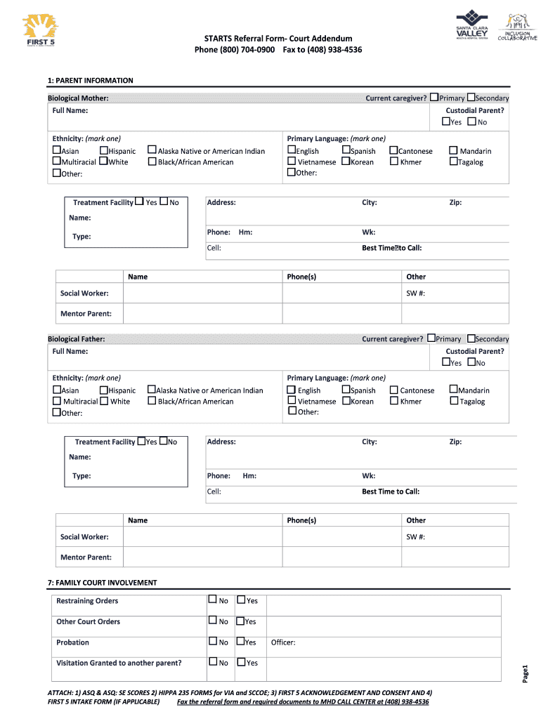 Fillable Online STARTS Referral Form Court Addendum Phone (800) 7040900 ...