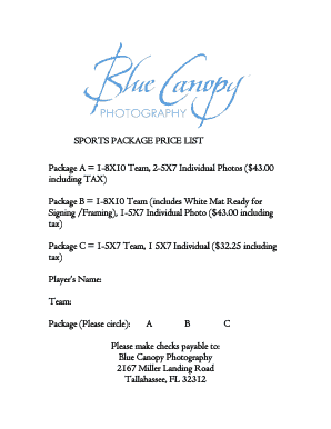 Fillable Online SPORTS PACKAGE PRICE LIST Fax Email Print - pdfFiller