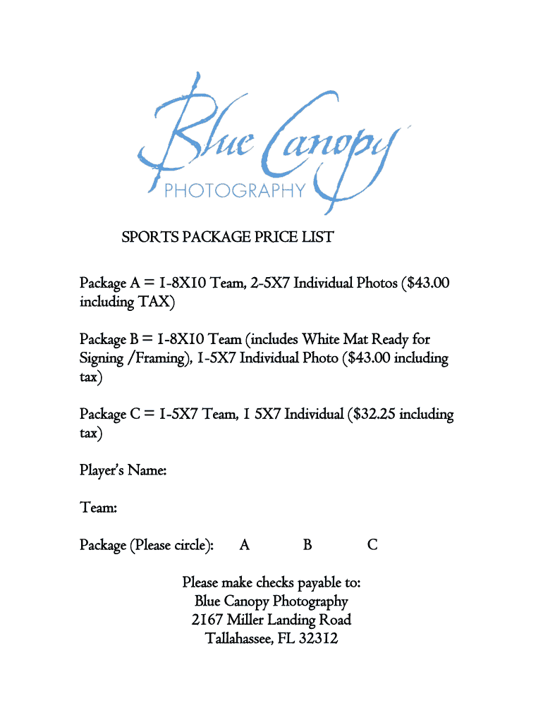 Fillable Online SPORTS PACKAGE PRICE LIST Fax Email Print - pdfFiller