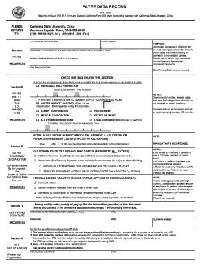 Fillable Online csuchico Payee data record - CSU Chico Fax Email Print ...