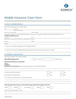 Fillable Online Mobile Insurance Claim Form - imcoverpluscommy Fax ...