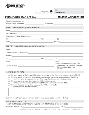 Fillable Online nola FEMA FLOOD MAP APPEAL MASTER APPLICATION Fax Email ...