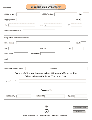 Fillable Online Cranium Club Order Formpdf Fax Email Print - pdfFiller