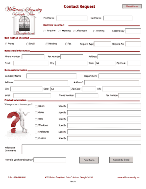 Fillable Online williamssecurity Contact Request Form Rev1apdf Fax ...