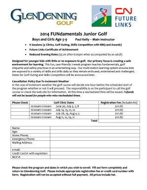 Fillable Online glendenninggolf 2014 FUNdamentals Junior Golf - GlenDenning Golf ...