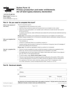 Fillable Online sro vic gov SRO Duties Form 12 -Primary production and ...