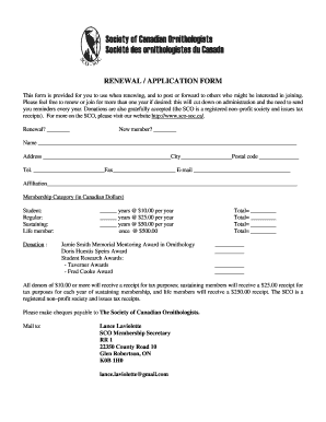 Fillable Online RENEWAL APPLICATION FORM - sco-socca Fax Email Print ...