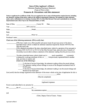 Fillable Online Odometer Reading Disclosure Statement Fax Email Print ...