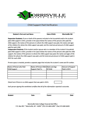 Fillable Online morrisville Child Support Paid Verification ...