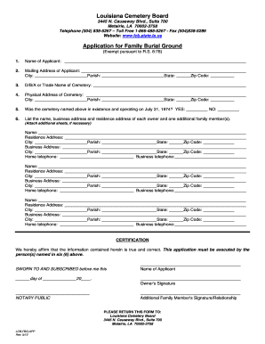 Fillable Online Application for Family Burial Ground Fax Email Print ...