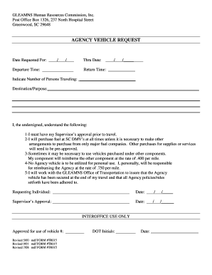 Fillable Online web gleamnshrc AGENCY VEHICLE REQUEST - Gleamns Human ...