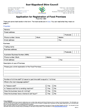Fillable Online Application for Registration of a Food Premises - PDF ...