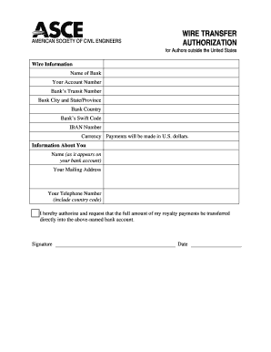 Fillable Online ascelibrary Wire transfer authorization - ASCE Fax ...
