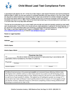 Fillable Online Child Blood Lead Test Compliance Form - Fax Email Print ...