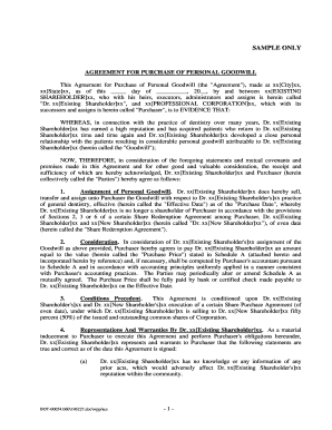 Fillable Online AGREEMENT FOR PURCHASE OF PERSONAL GOODWILL Fax Email ...