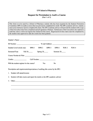Fillable Online pharmacy wisc Course audit form 06 08 31rtf - pharmacy ...