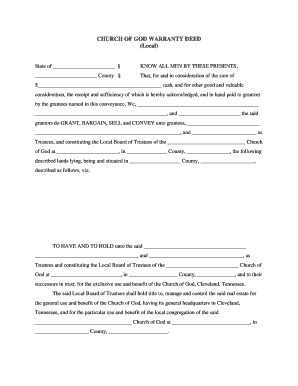 Fillable Online CHURCH OF GOD WARRANTY DEED Fax Email Print - pdfFiller