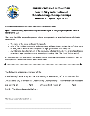 Fillable Online BORDER CROSSING INFO amp FORM Sea to Sky Fax Email ...