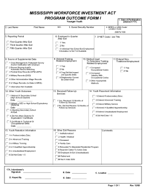 Fillable Online MISSISSIPPI WORKFORCE INVESTMENT ACT PROGRAM OUTCOME ...