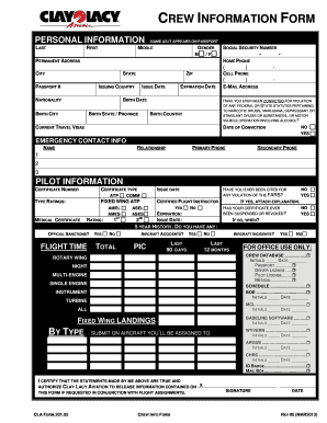 Fillable Online CREW INFORMATION FORM - Clay Lacy Fax Email Print ...