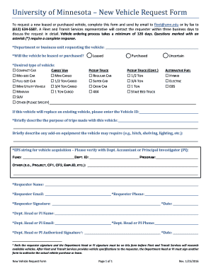 Fillable Online University of Minnesota New Vehicle Request Form Fax ...