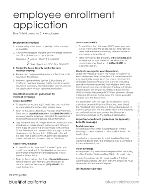 Fillable Online sbcc employee enrollment application Blue Shield plans ...