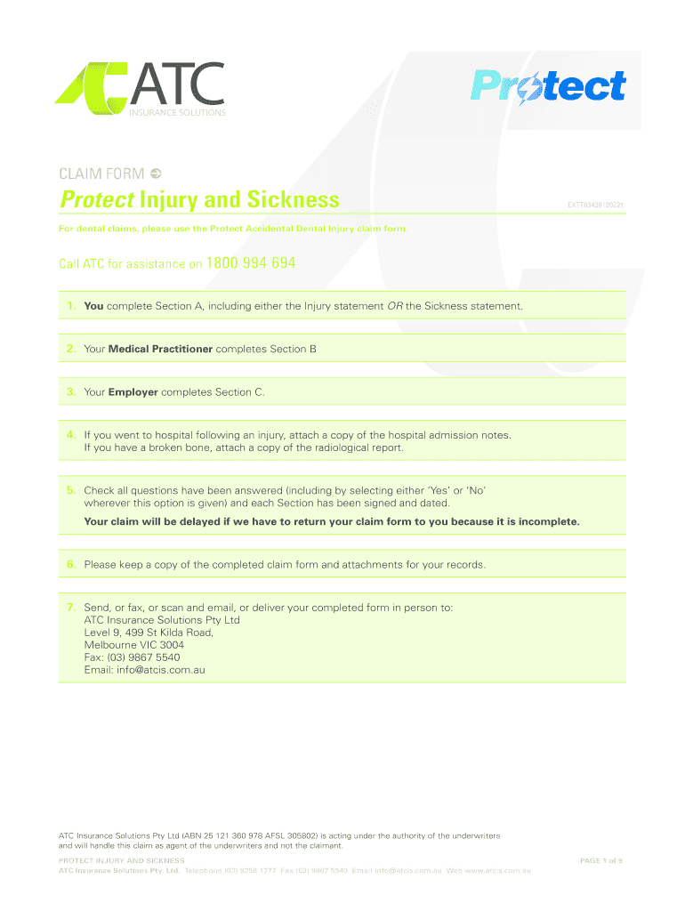 Fillable Online Protect Injury and Sickness Fax Email Print - pdfFiller