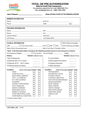 Fillable Online Total OB Pre-Authorization Maternal-Child Risk ...