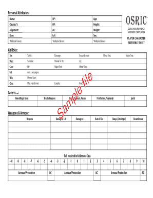 Fillable Online A5 Player Character Reference Sheets for OSRIC Fax ...