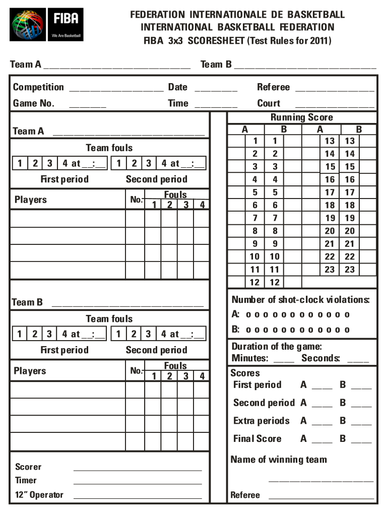3x3 Basketball Score Sheet Fill Online Printable Fillable Blank 