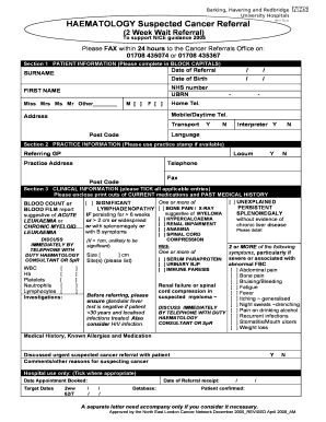 Fillable Online Cancer Referral form - Haematology Fax Email Print ...