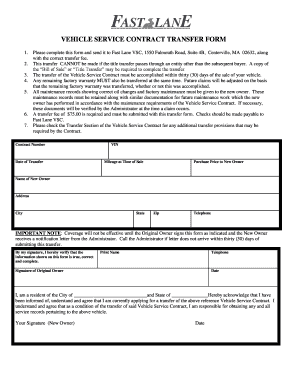 Fillable Online VEHICLE Service Contract Transfer FORM Fax Email Print ...