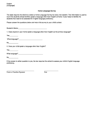 Fillable Online Home Language Survey - pretzelpridecom Fax Email Print ...